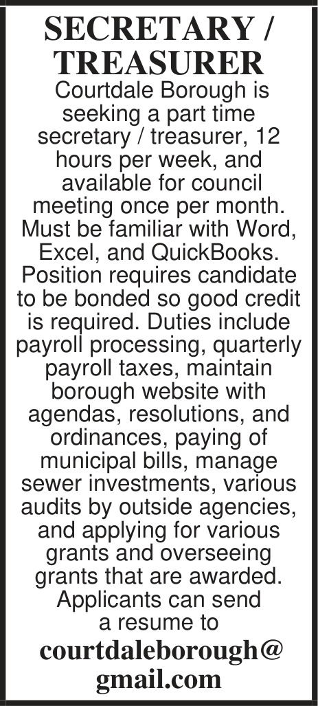 Secretary / Treasurer, Courtdale Borough