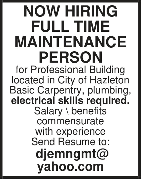 Maintenance Person, djemngmt@yahoo.com