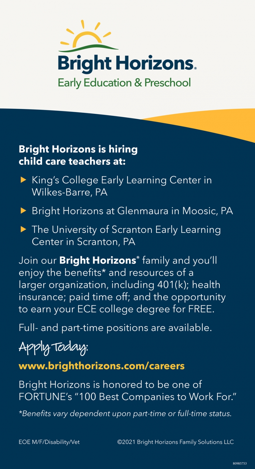 Child Care Teachers, Bright Horizons